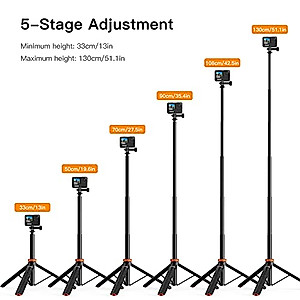 UURig Extendable Selfie Stick Tripod for GoPro Max Hero 10 9 8 7 6 5 4, DJI Osmo Action, Insta 360 One R and More Action Camera（50.7''）