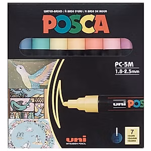 Posca Pastel Set of 7 Acrylic Paint Pens with Reversible Medium Point Tips, Posca Pens are Acrylic Paint Markers for Rock Painting, Fabric, Glass Paint, Metal Paint, and Graffiti
