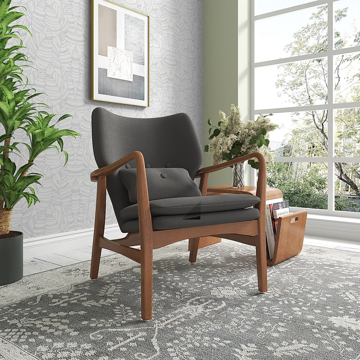 Manhattan Comfort Peel and Stick Wallpaper, Quick and Easy Self Adhesive Removable Decorative Design for Wall Covering, Cabinets, Drawers, Shelves, Crafts, 18 Ft. x 20.5 in., Floral Leaf