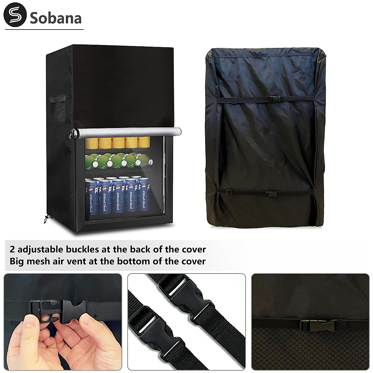 Sobana Beverage Refrigerator and Cooler Cover for most 3.2 Cu.ft Beer or Wine Mini Fridge,Waterproof Dust Proof Anti-UV Sides Zipper Can Be Opened(20" W x 20" D x 33" H,Black)