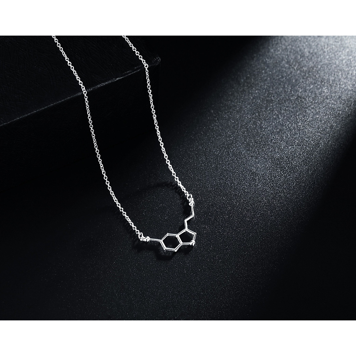 Happiness Serotonin Molecule Necklace For Women, Happy Serotonin Necklace, Science Jewelry For Women, Ideal Necklaces For Teacher, Professor, Chemistry Grad, And Science Lovers (Silver Tone)
