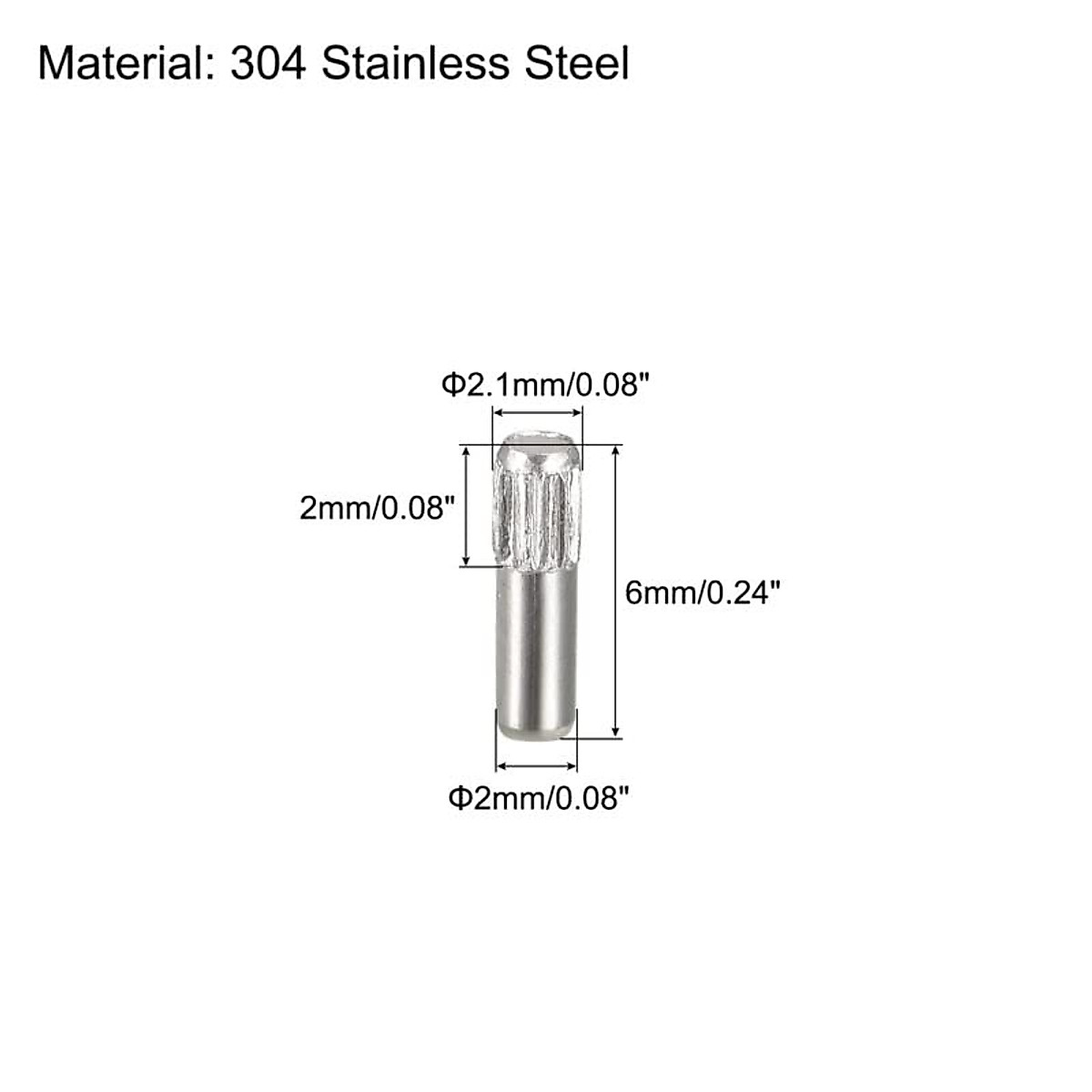 Tool parts 2x6mm 304 Stainless Steel Dowel Pins - 5Pcs Knurled Head Flat End Dowel Pin