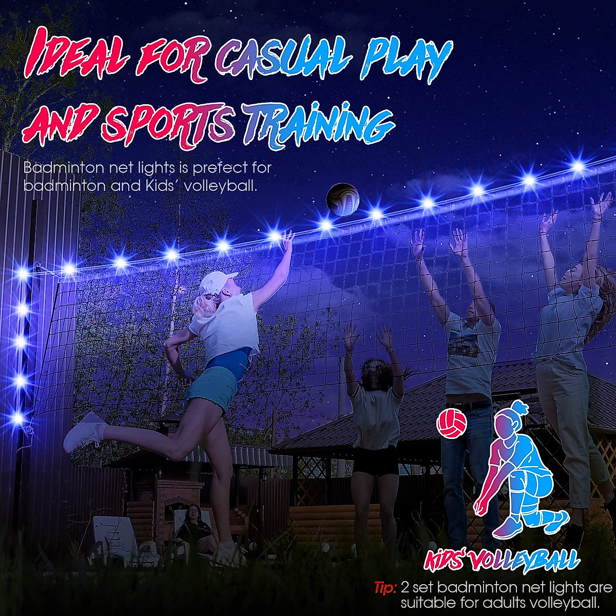 YepItIs Badminton Net Light, 17 Colors 7 Modes Waterproof LED Light with Remote for Backyard Badminton Volleyball Game at Night, Great Addition to LED Shuttlecocks for Net Up to 17FT(Net not Include)