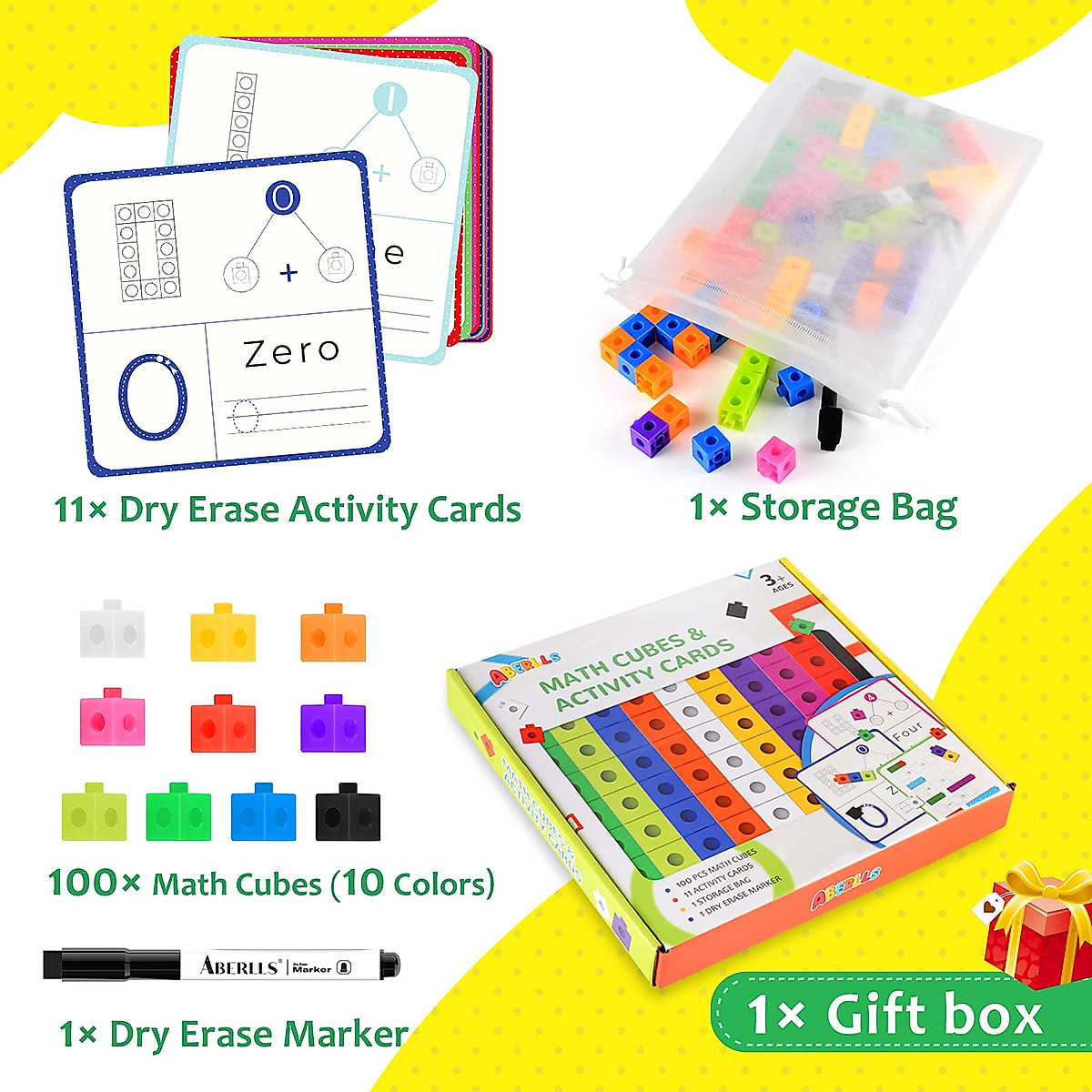 ABERLLS Alphabet Learning Toy for Kids Math Cubes Manipulatives with Activity Cards, Number Blocks Counting Toys Snap Linking Cube Math Connecting Blocks for Kids Age 5 6 7 8