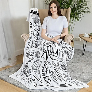 Kanuyee Inspirational Quote Throw Blanket, Positive Psychological Hint Word You are Cozy Decor Nap Cash Blankets Gift for Teens Kids Children Student College Dorm Throws Black and White 40×50 inches