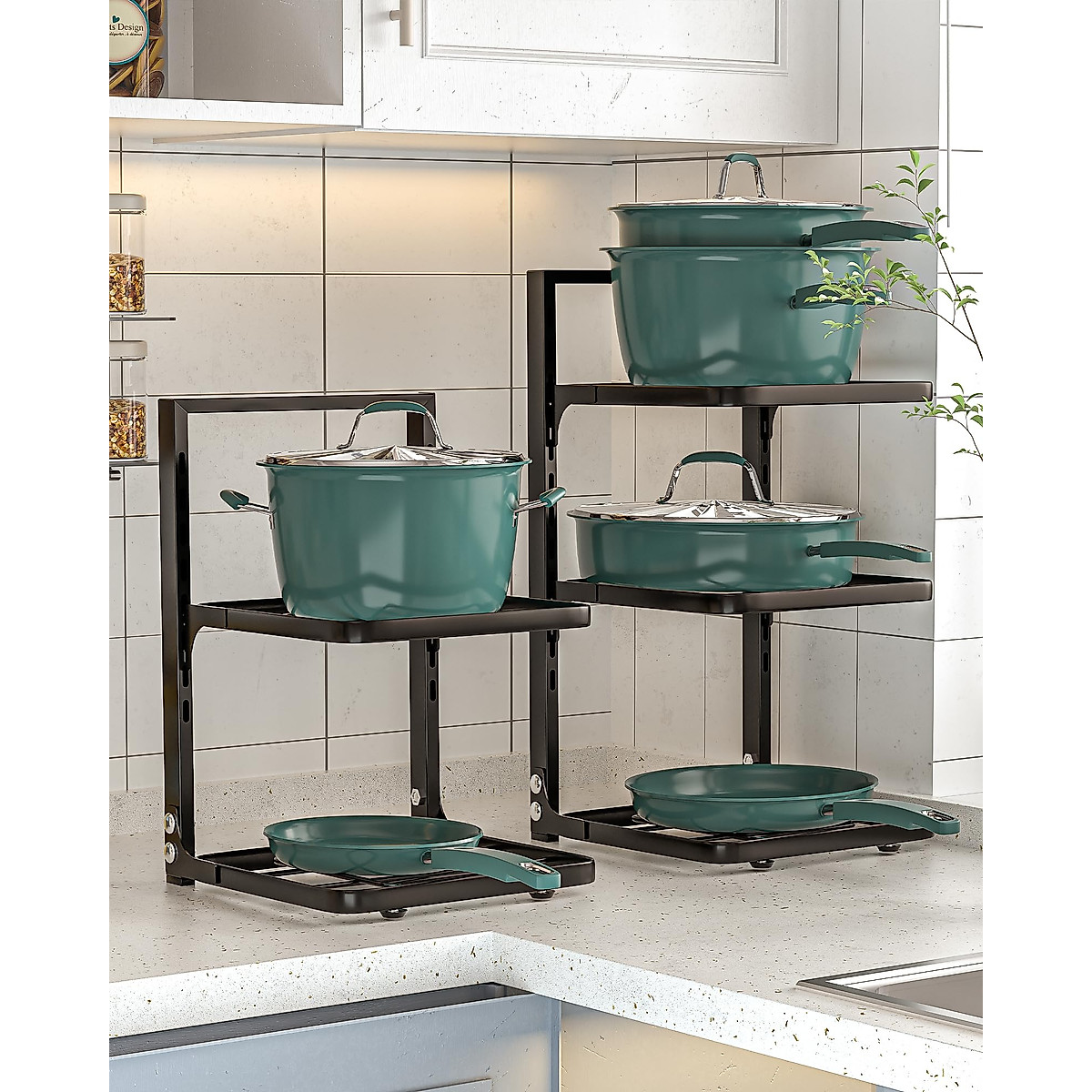 MIDYOO 2+3 Tier Adjustable Height Under Sink Organizers,Kitchen Storage Cabinet - Pots and Pans Organizer under Cabinet - Pots, Pans, and Lid Storage,Maximize Cabinet Space