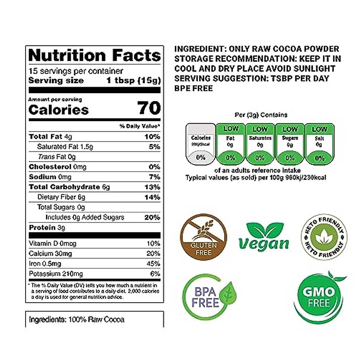 Luster Chocolate Rich Dark Cocoa Powder Unsweetened & Non GMO (16oz (454g) (1Ib))