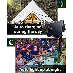 Solar String Lights Outdoor Waterproof RGB, 50Ft App& Remote Control Solar Powered Patio Lights with 25 LED, Dimmable Music Hanging Lights for Balcony Deck Gazebo Pergola Camping Decor