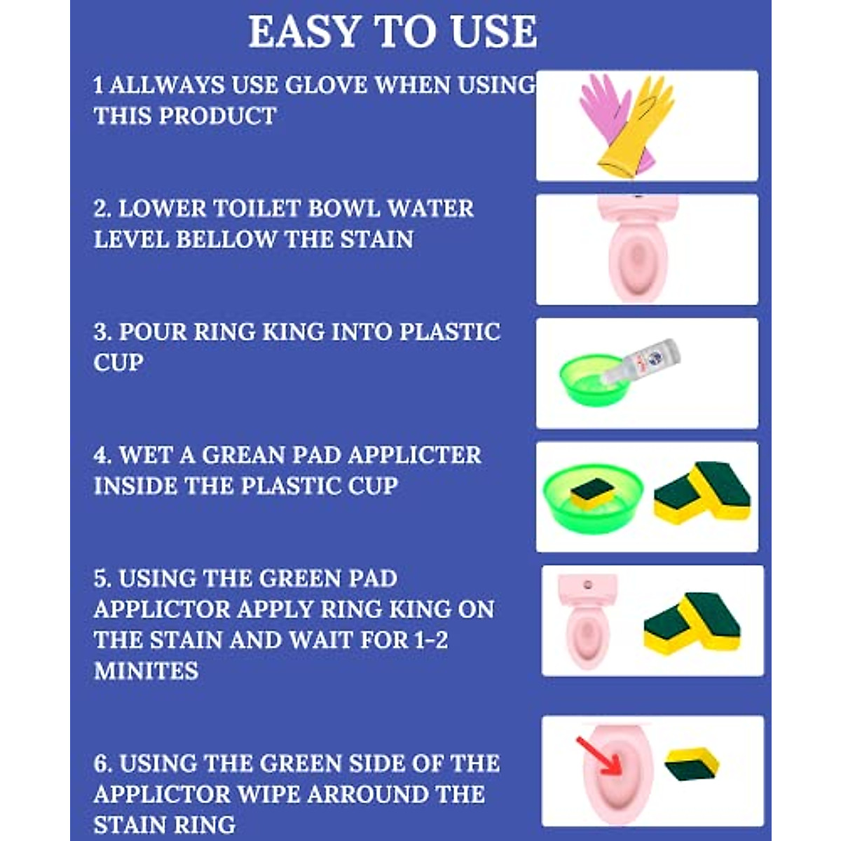 Ring King Toilet Ring Remover, Toilet Bowl Ring Cleaner, Multi-Surface Calcium stain, Water Stain, Rust stain, Red clay stain, Lime stain remover, Fast Acting No Scrubbing