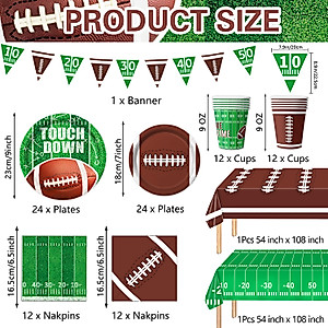 Football Party Decorations Football Party Supplies Including Paper Plates, Napkins, Tablecloth, Banner for Football Birthday Party Gameday Tailgate Party Decorations, Serve 24