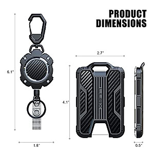 LIUGX Retractable Badge Holders, Heavy Duty Retractable Keychain, Carbon Fiber-Texture, Durable ID Card Holder (Holds 4 Cards), with 31.5” Retractable Badge Reel Key Chain, 10,000+ Rebound