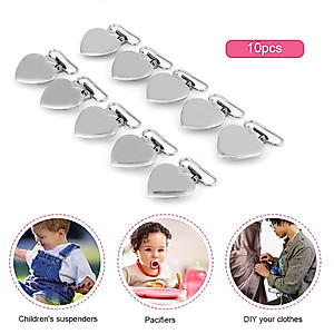 10Pcs Heart Suspender Clips, 20mm Baby Teething Toys Silver Blankets Clips Heart Shaped Suspender Braces Clips Holder for Baby Home Use