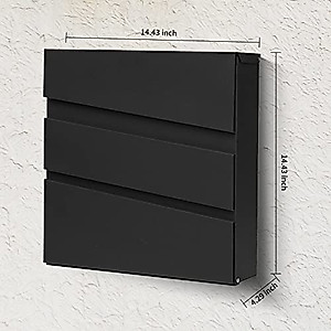 xhlokk Wall Mount Mailboxes, Modern Locking Wall Mailbox for Outside, Galvanized Steel and Aluminum Metal Mail Boxes for House with Key Lock Large Capacity, Matte Black