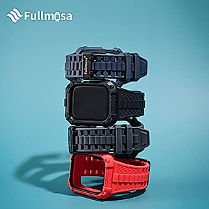 Fullmosa Watch Band, Rugged iWatch Band Silicone with Screen Protector and Bumper Case for Men, Compatible with Apple Watch Series 8/7/6/5/4/SE2/SE (44mm, Black)
