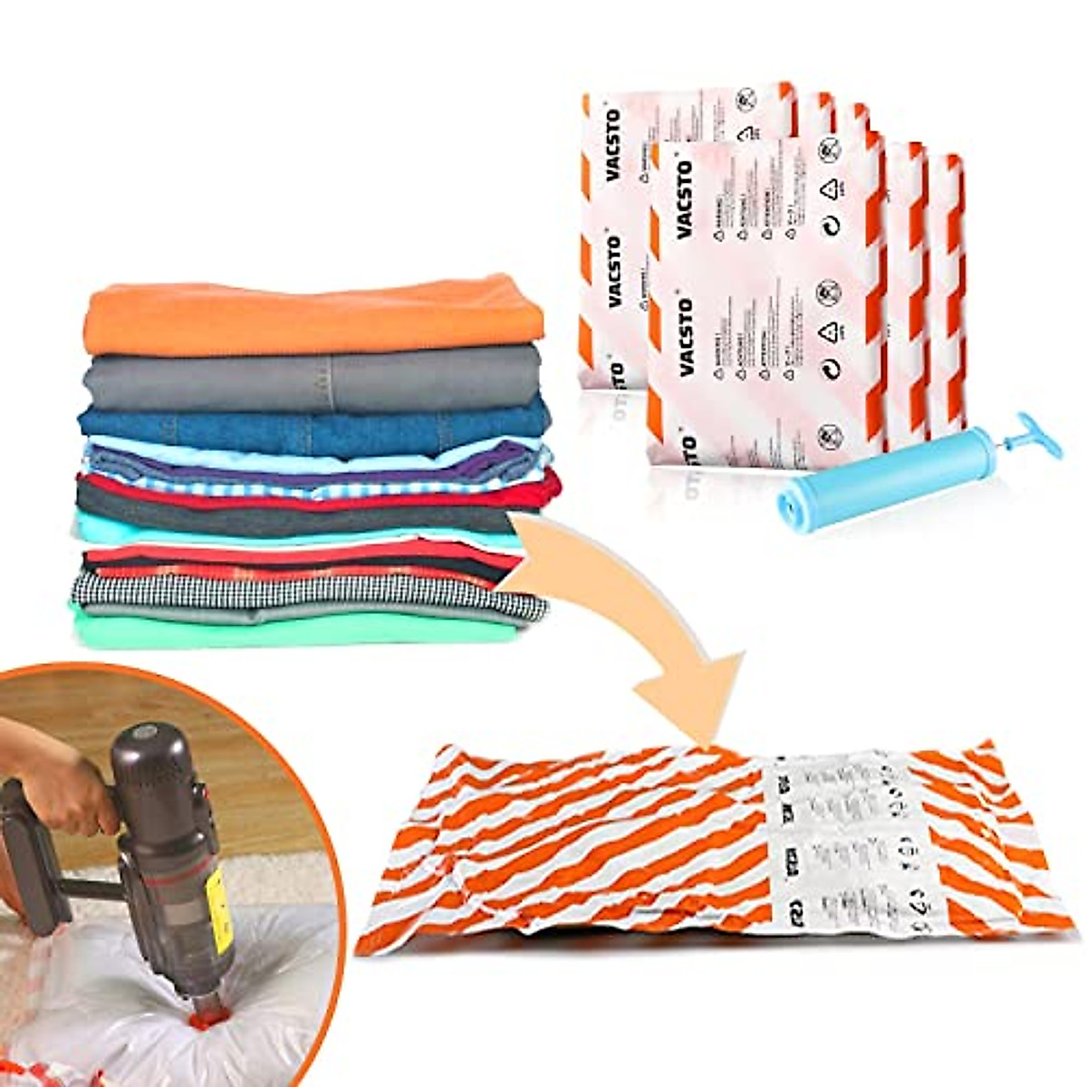 Vacuum Storage Bags Medium Space saver Bags 6 Pack (27.5” X 19.6”) With Handpump Space Saver Compression Seal Bags for Clothes, Quilts, Pillows, Double Zip Seal & Leak Valve