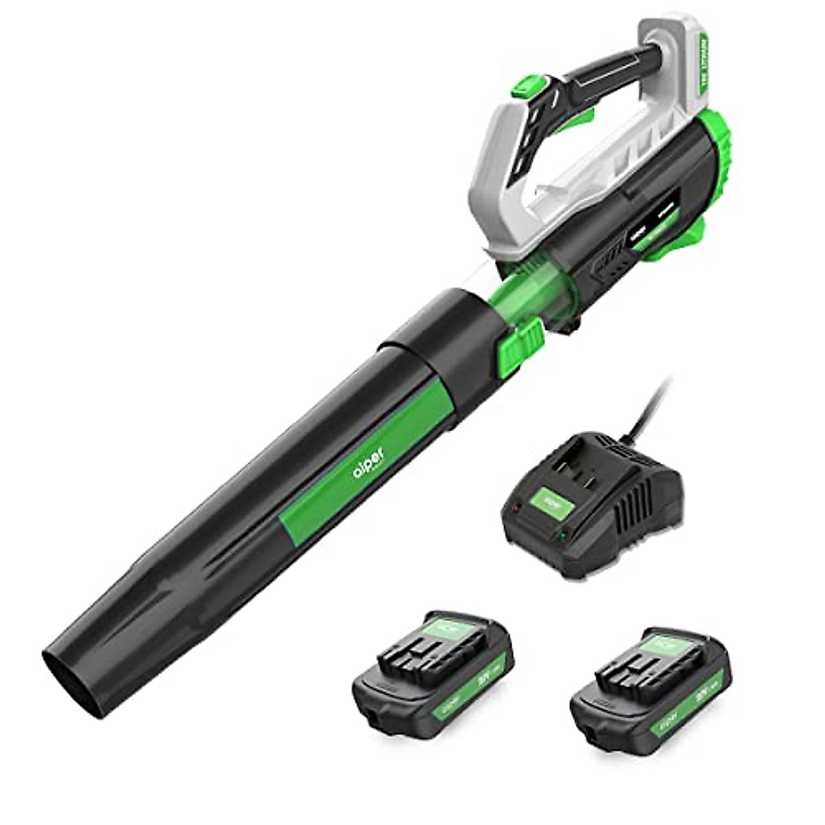 AIPER SMART Leaf Blower 20V, Electric Cordless Handheld Blower 330 CFM, Up to 26 Minutes Blowing with 2 Li-on Battery-Powered, Lightweight & Powerful for Yard, Sidewalk, Driveway, Garden Cleaning