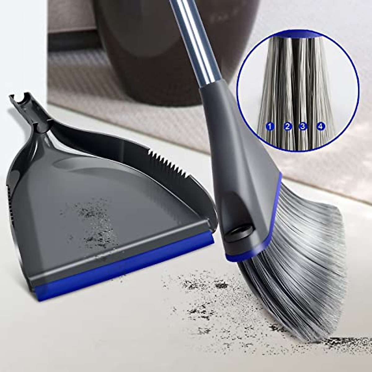 Broom and Dustpan Set,Angle Broom and Hand-held Dustpan Combo with 47" Long Handle,Indoor Broom with Mini Cleaning Comb for Home Kitchen,Office,Garage,Hotel Floor Sweeping