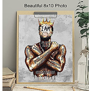 African American Wall Decor - Motivational Black Art - Black Man Positive Quotes Poster - Boys Bedroom Home Office Man Cave - Inspirational Encouragement Gifts for Men - Positive Affirmations Picture