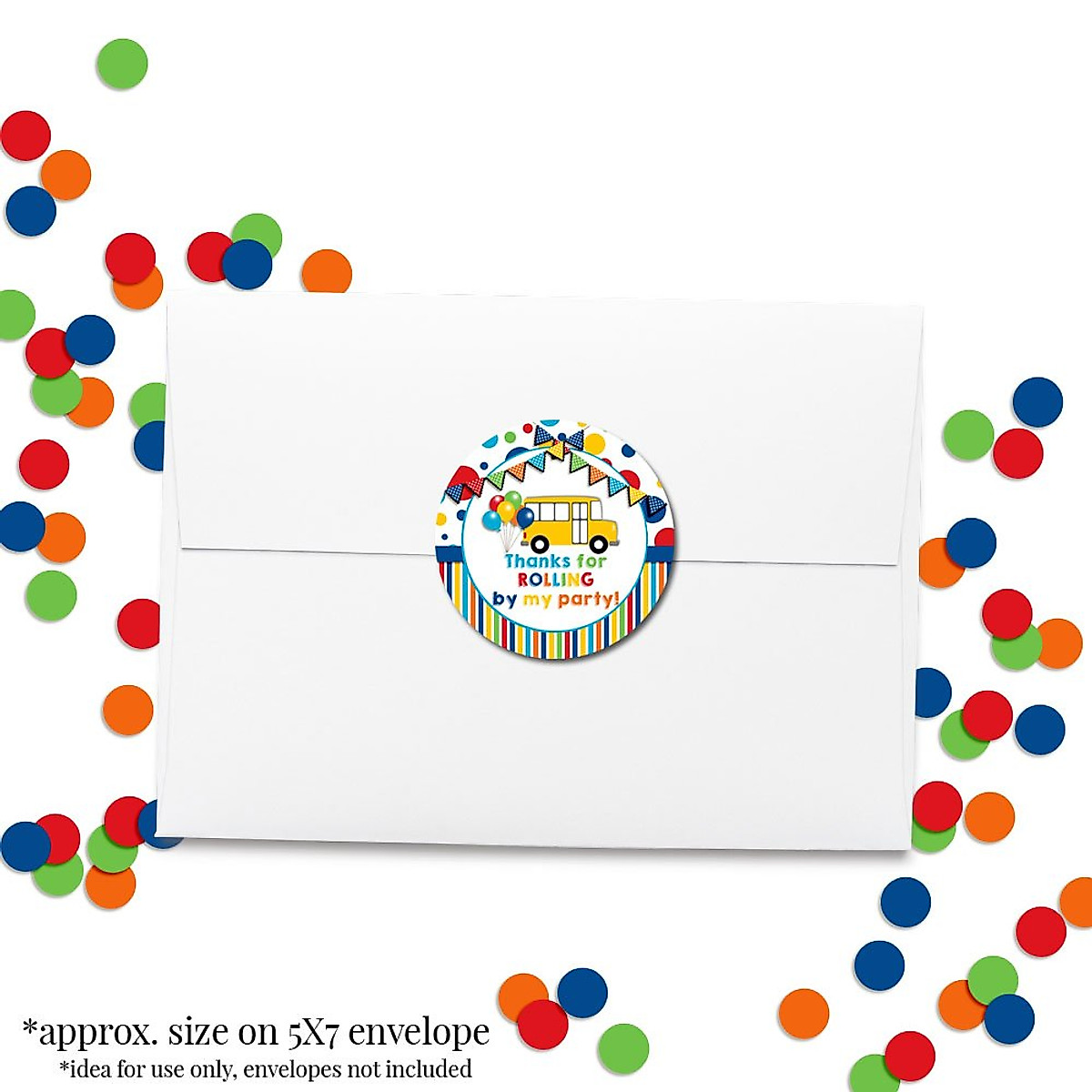 Wheels On The Bus Thank You Sticker Labels, 40 2" Party Circle Stickers by AmandaCreation, Great for Party Favors, Envelope Seals & Goodie Bags