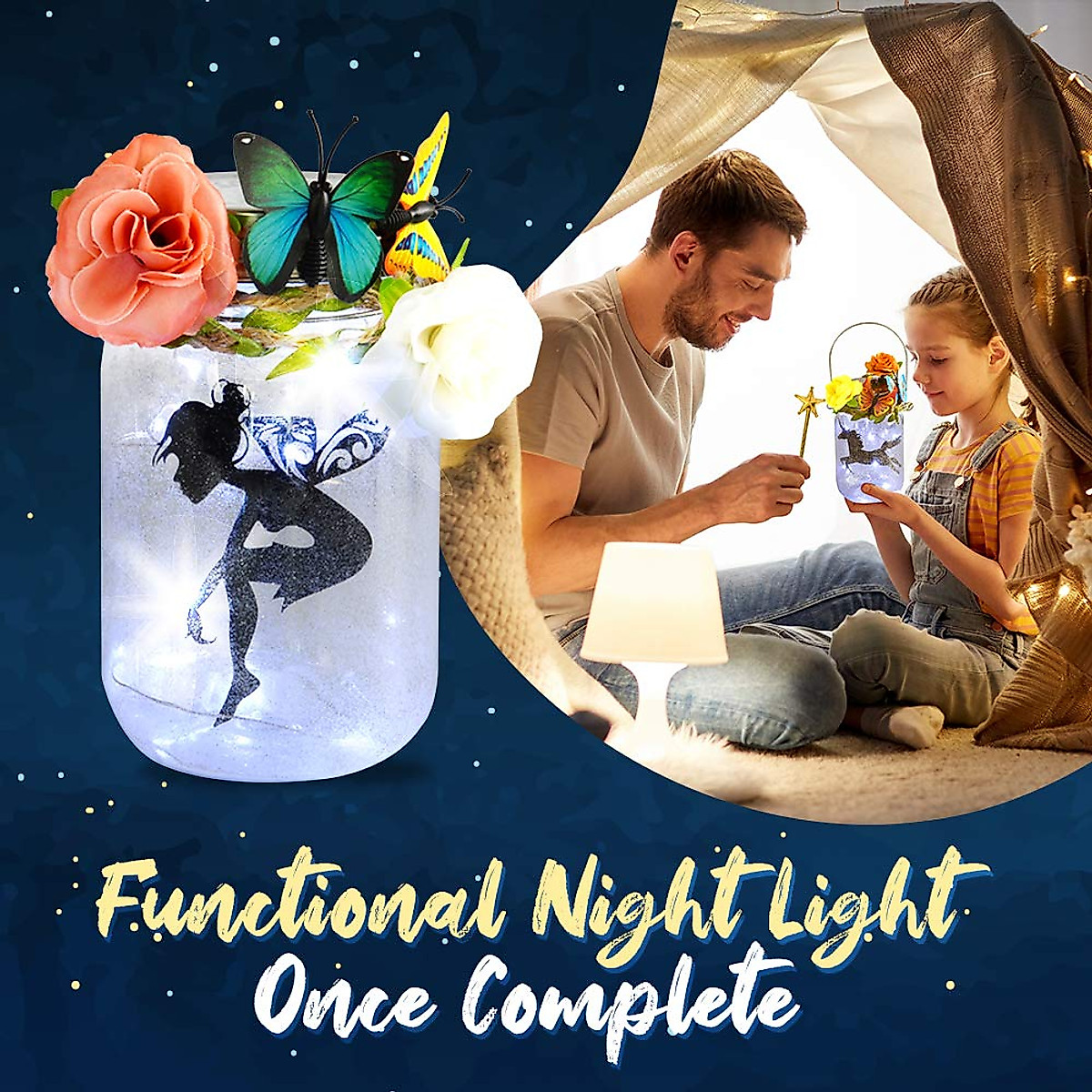 STICKY LIL FINGERS Fairy Jar Night Light Kit - Make Your Own Lanterns Set - Fairy Lantern Craft Kit for Girls - Fairy Night Light - Fairy Jar Kit - Gift Craft Fairy - Fairy Potions Craft Kit