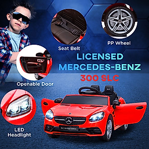 Aosom Mercedes SLC 300 Licensed Kids Electric Car with Remote Control, 12V Battery Powered Kids Ride on Car with Music, Lights, Suspension for 3-6 Years Old, Red