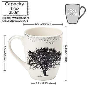 Set of 4 Coffee Mug Sets, 12 OZ Ceramic Coffee Mugs, Set with Different Tree Patterns Coffee Cup