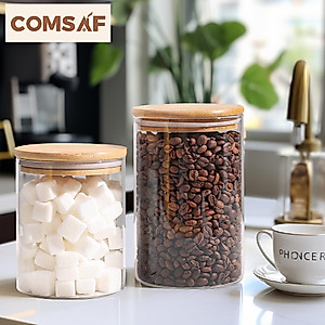 ComSaf 32oz Glass Storage Containers with Lids, Glass Jars with Lids, Clear Food Storage Jar, Round Canister Set of 6, Pantry Organizers for Cookie Pasta Flour Rice Tea Coffee Bean