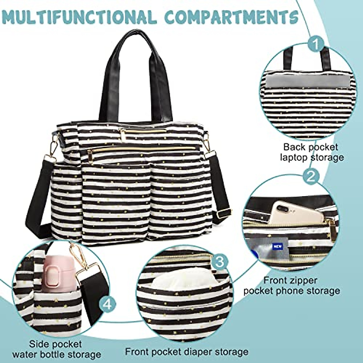 Diaper Bag Tote Large Baby Bag Tote Diaper Bag Stylish Boy Girl Multifunction Mommy Bag with Changing Pad for Mom and Dad