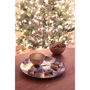 Beatriz Ball GLASS New Orleans Large Round Painted Platter (Blue & Gold)