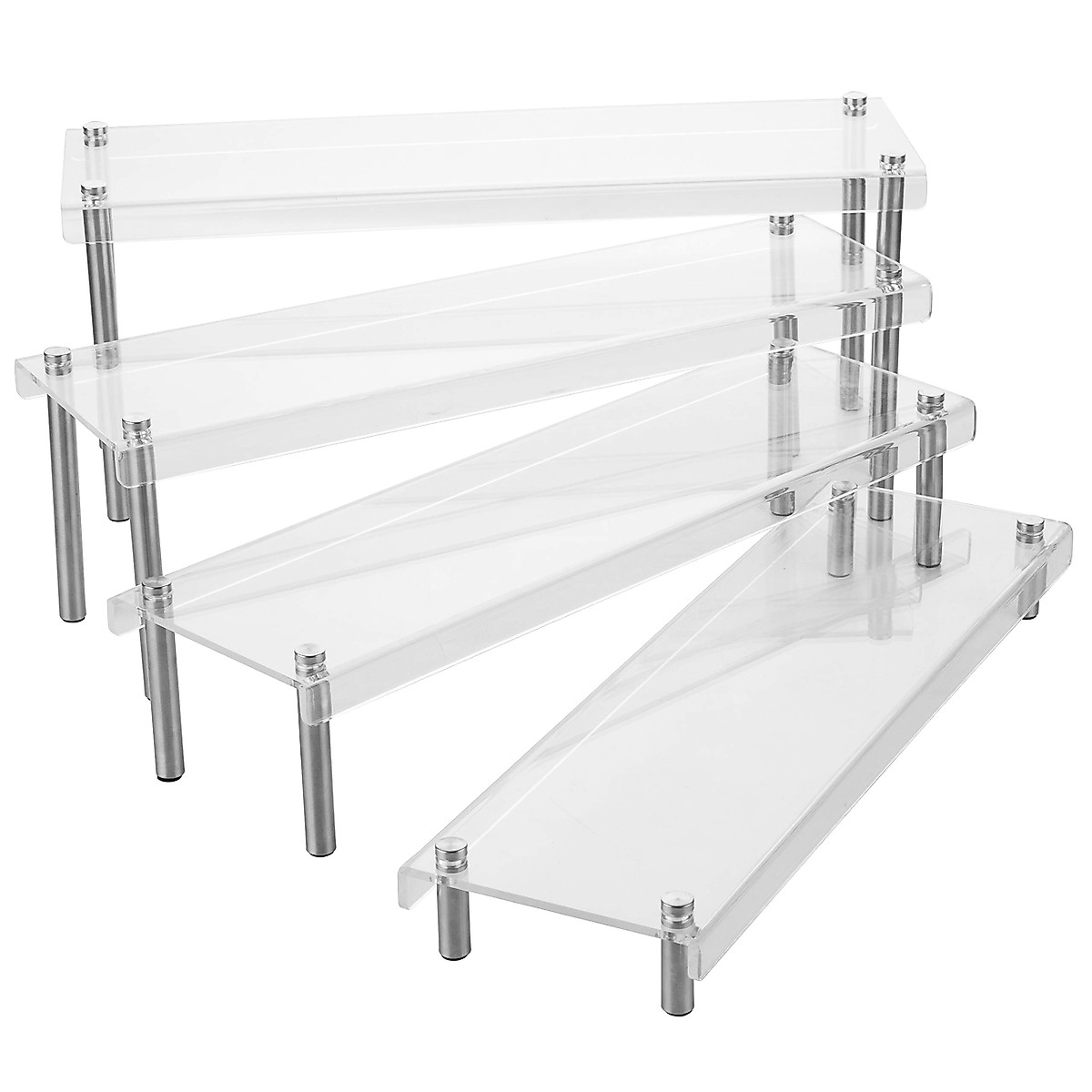 MyGift 4-Tier Clear Acrylic Food Display Stand, Appetizer and Dessert Serving Buffet Risers, Figurine Shelves, Set of 4
