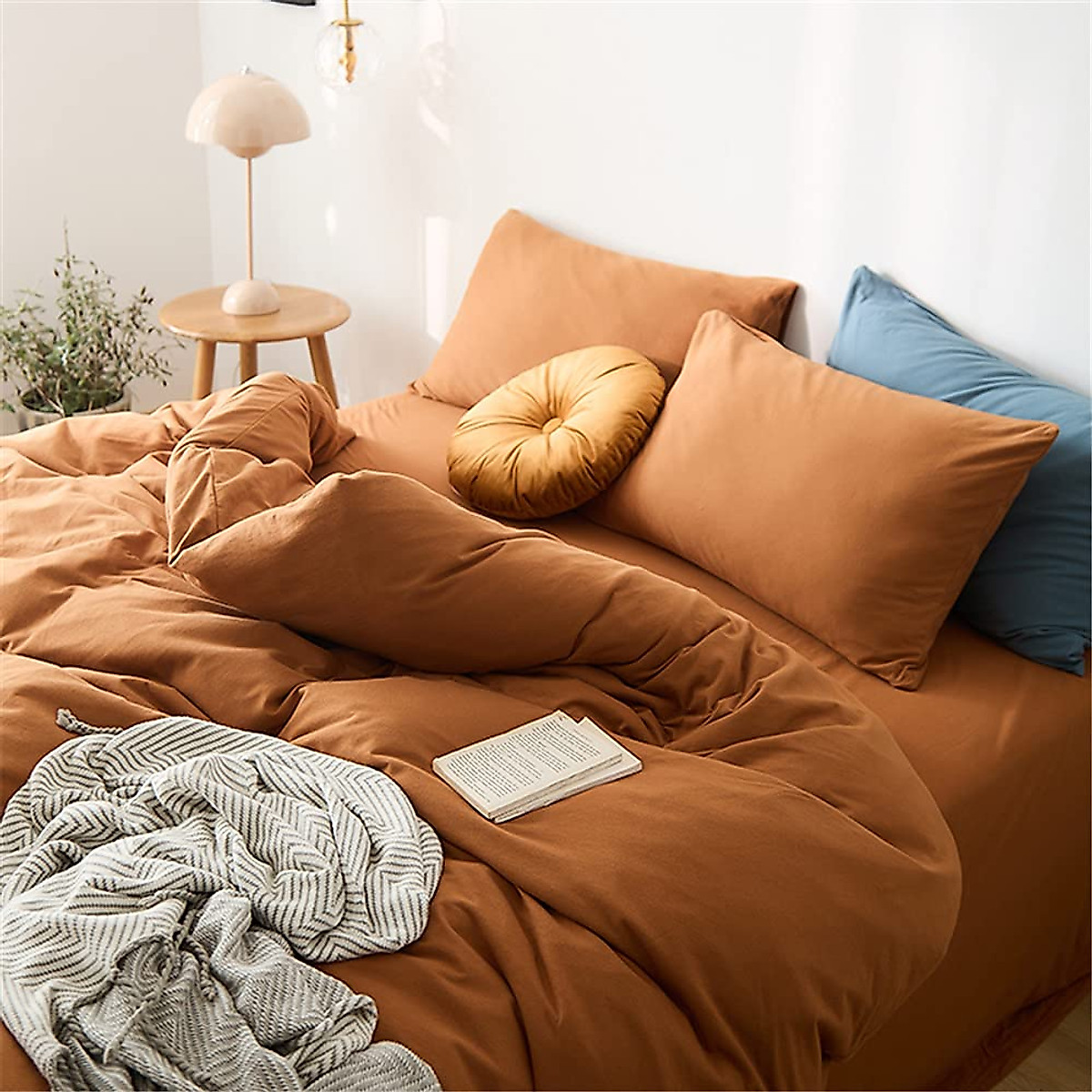 Zipper Halloween Bedding Brunt Orange Duvet Cover Queen Full Pumpkin Duvet Cover Set Fall Rust Orange Comforter Cover Zipper Tie 1 Duvet Cover 2 Pillow Shams,Aesthetic Bedding Full, No Comforter