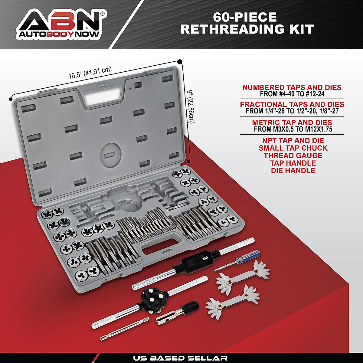 ABN Metric and SAE Standard Tap and Die 60-Piece Rethread Set Rethreading Kit for Cutting External and Internal Threads