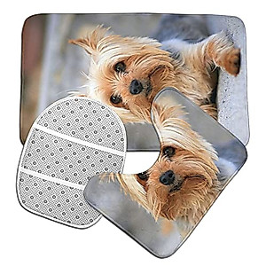 NIOCEZT Bathroom Rugs Sets 3 Piece, Contour Toilet Mat, 19.7 x 31.5 and 13.8 x 17.7 Bath Mat, Non-Slip Washable Bathroom Rugs and Mats Sets, Cutest Yorkies