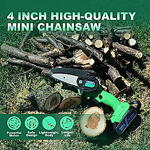 Tegatok Mini Chainsaw, Mini Chainsaw Cordless 4 Inch with 2 Batteries, Small Chainsaw with Pure Copper Motor, Safety Lock and 2 Chains, Perfect for Wood Cutting and Tree Branch Pruning