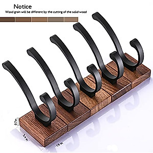 FunViet Wooden Coat Hooks Wall Mounted, 5 Pack Rustic Walnut Decorative Individual Heavy Duty Wall Hooks for Hanging Coats,Backpacks,Keys,Hats,Towels,Bags,Dog Leashes,etc.…
