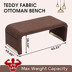 NIOIIKIT 43.3'' Ottoman Bench with Boucle Fabric, Faux Fur End of Bed Bench with Golden Metal Legs, Upholstered Entryway Bench for Living Room, Bedroom, Entryway (Brown)