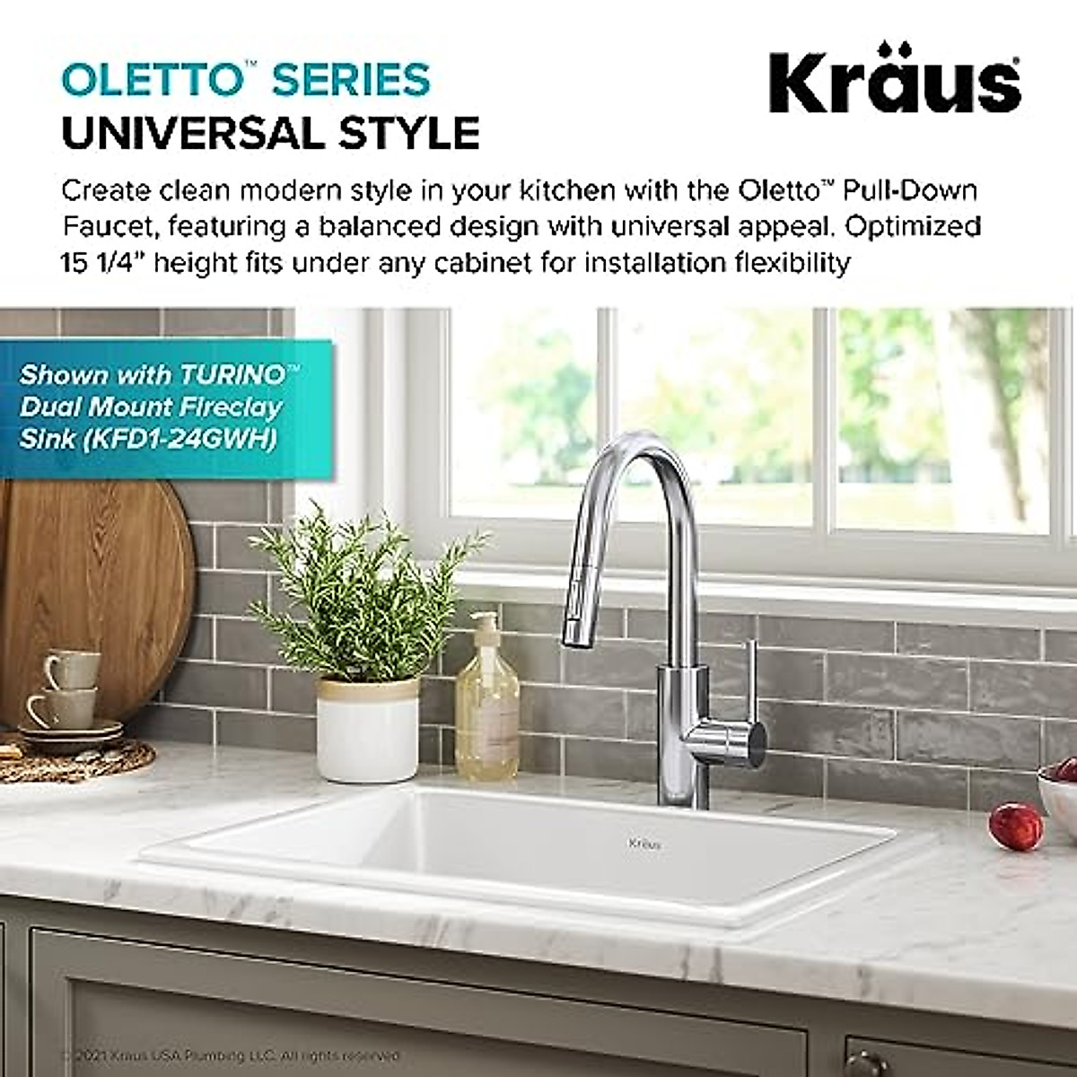Kraus KPF-2620CH Oletto Single Lever Pull Down Kitchen Faucet, 16 Inch, Chrome