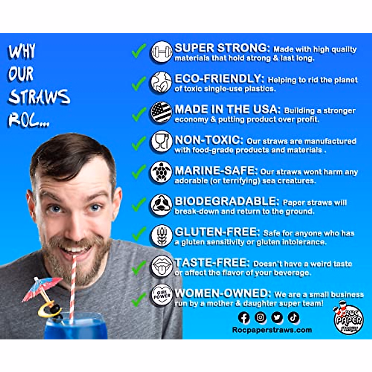 Roc Paper Straws Solid White Paper Straws, Wrapped (300)