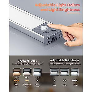 Under Cabinet Lights Rechargeable 40 LED Closet Lights, 3 Color Temperatures Dimmable Motion Sensor Lights Indoor, Wireless Magnetic Night Lighting for Kitchen, Wardrobe, Cupboard, Drawer, 2 Packs
