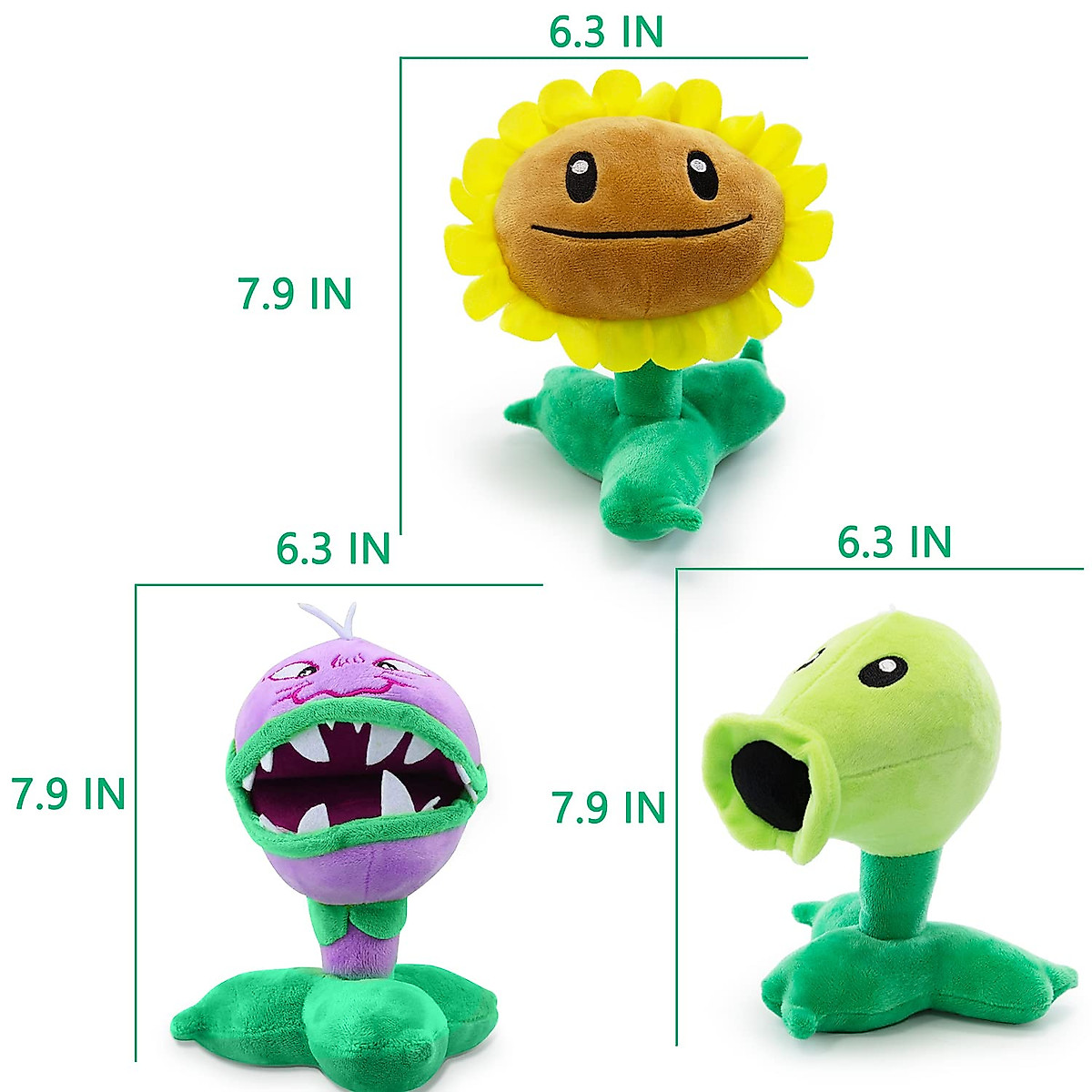 Maikerry 3 Pieces Plants and Zombies vs Plush Toy, 8'' Tall PVZ Stuffed Figure Doll for Children, Great Gifts for Kids and Fans
