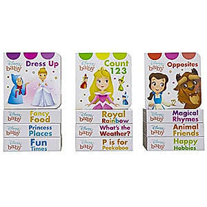Disney Baby Princess Cinderella, Belle, Ariel, and More! - My First Library Board Book Block 12 Book Set - First Words, Colors, Numbers, and More! - PI Kids