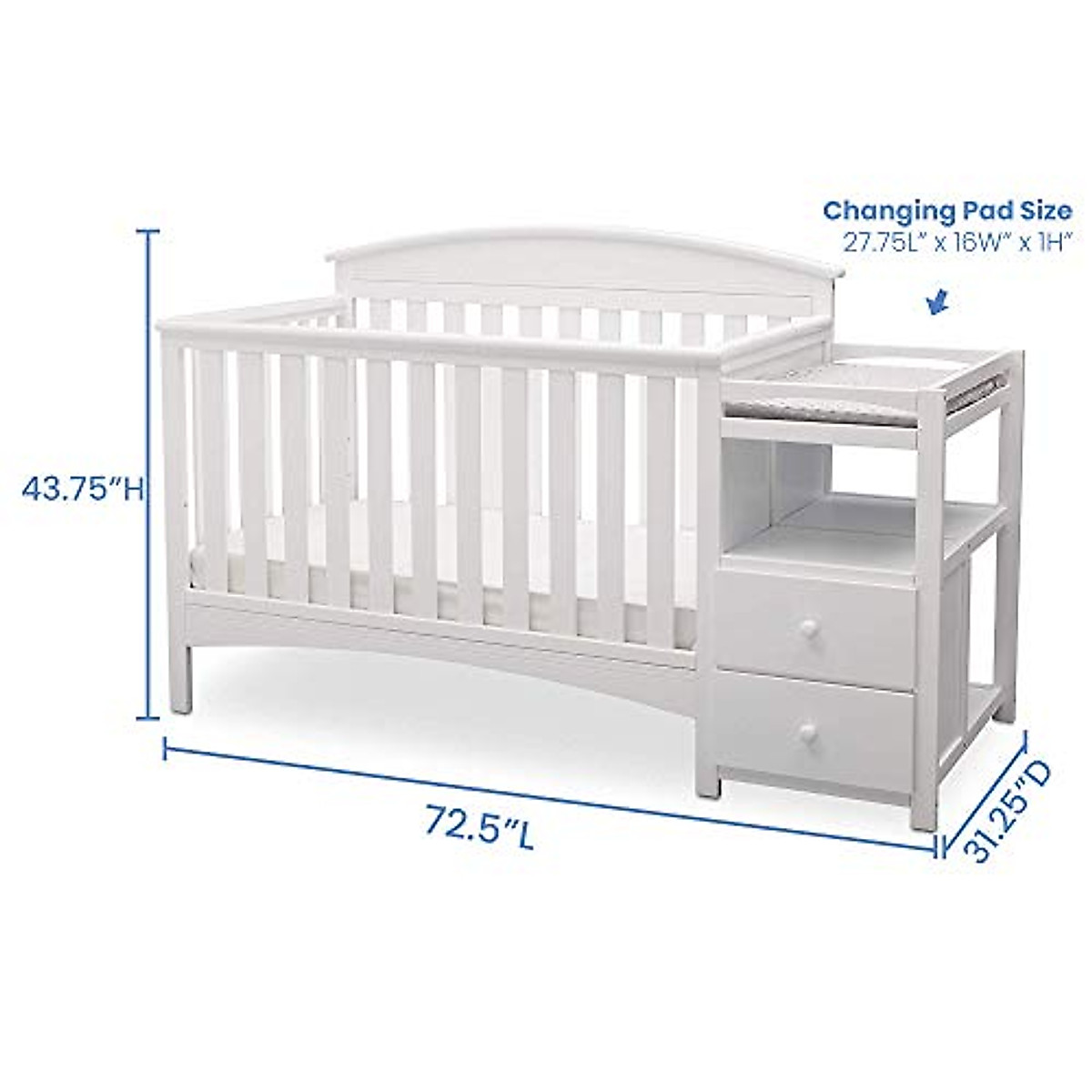 Delta Children Abby Convertible Crib 'N' Changer, Bianca + Serta Perfect Slumber Dual Sided Recycled Fiber Core Crib and Toddler Mattress (Bundle)