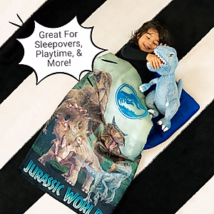 Jurassic World Kids Soft Lightweight 2 Piece Sleeping/Slumber Bag and Sling Bag Set, 46"(L) X 26"(W), (Official Licensed Jurassic World Product) by Franco