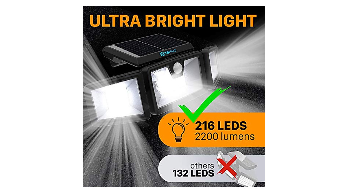 TBI Security Solar Lights Outdoor 216 LED - Bright, Adjustable & Waterproof