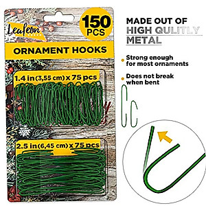 150 Pack Ornament Hooks for Christmas – Essential Christmas Ornament Hangers – Perfect Xmas Ornament Hangers for Christmas Tree Decoration (Green)