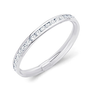 Wellingsale 14k White Gold Polished Channel Set Eternity Wedding Ring Band
