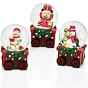Gift Boutique Christmas Train Snow Globe Decoration 4 Piece Glitter Dome Water Globes Santa Snowman Winter Tree Glass Ball Collectible Table Decor
