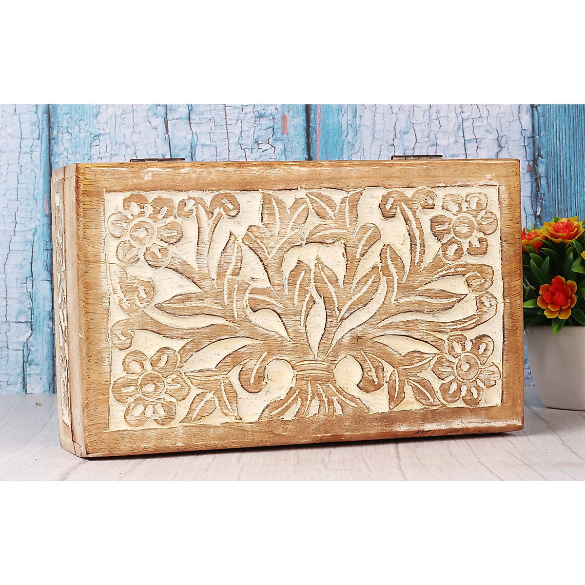 ARTISENIA Father's Day Gifts Wooden Whitewash Tree of Life Decorative Jewelry Trinket Box Storage Organizer Deck with Inner Velvet Chest Organizer Tarot Card Decks Unique Gift Ideas Girls Women