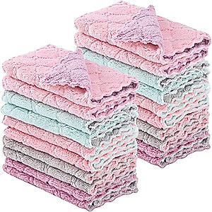 GADIEDIE 20 Pack Kitchen Dish Cloths Dish Towels,Super Absorbent Coral Fleece Cloth,Premium Dishcloths,Nonstick Oil Washable Fast Drying Dish Rags,forTable Chair Dish Glass,5 Colors