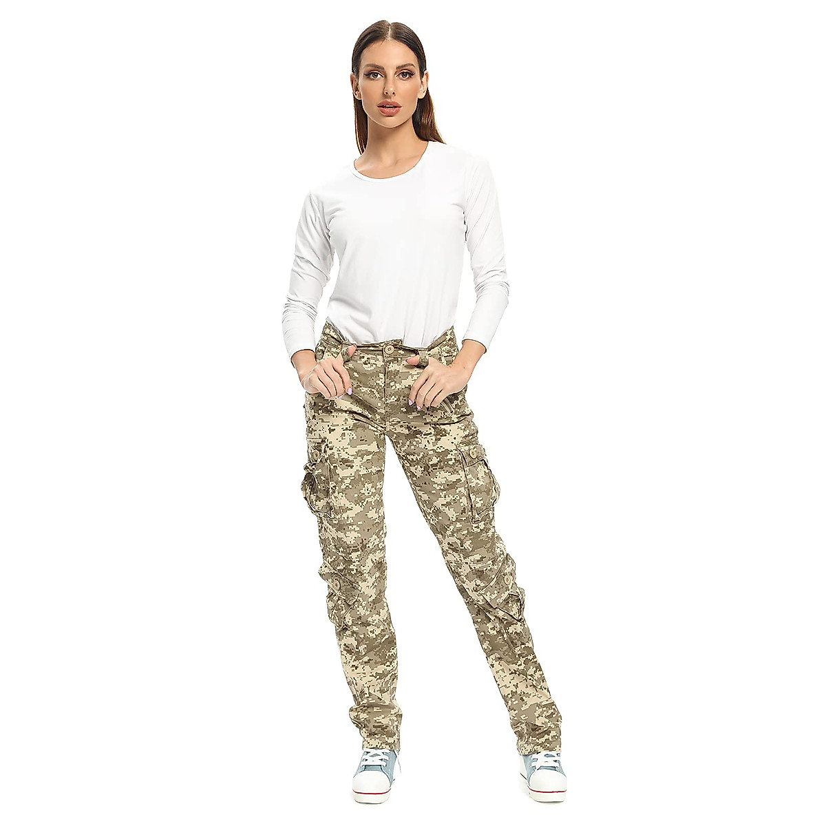 Mesinsefra Womens Cargo Pants with Pockets, Outdoor Casual Ripstop Military Combat Construction Work Pants Camo S - 8